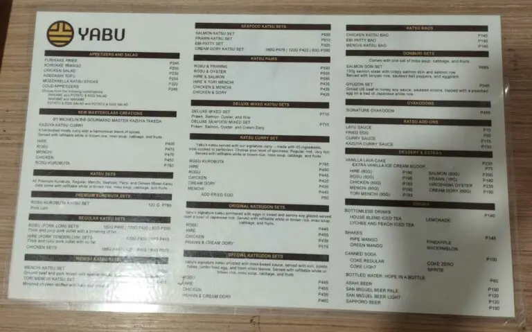 Yabu Menu Philippines (2025) — Philippine Menus