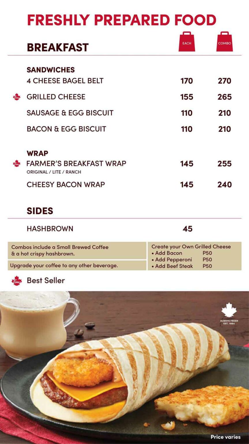 Tim Hortons Menu Philippines (2025) — Philippine Menus