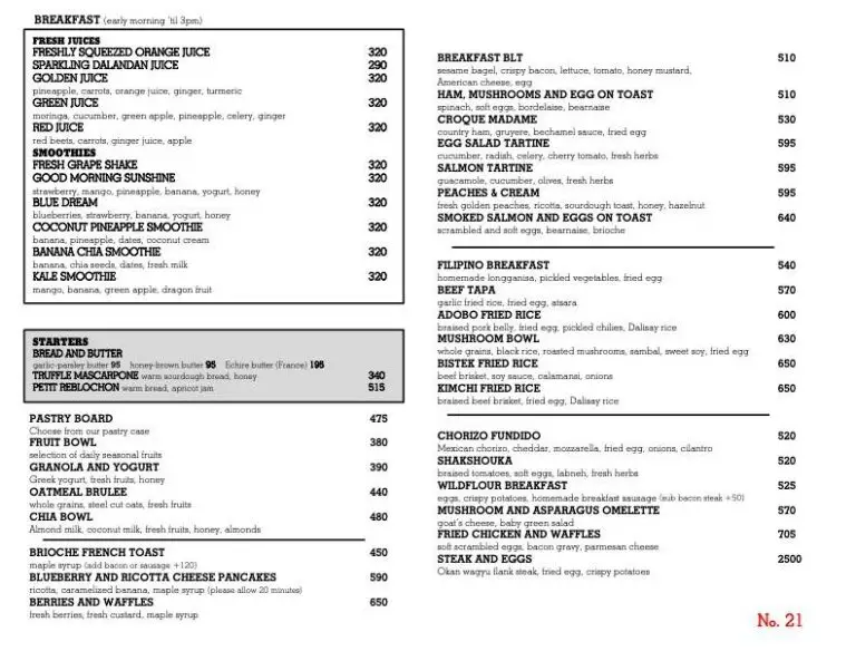 Wildflour Menu Philippines (2025) — Philippine Menus