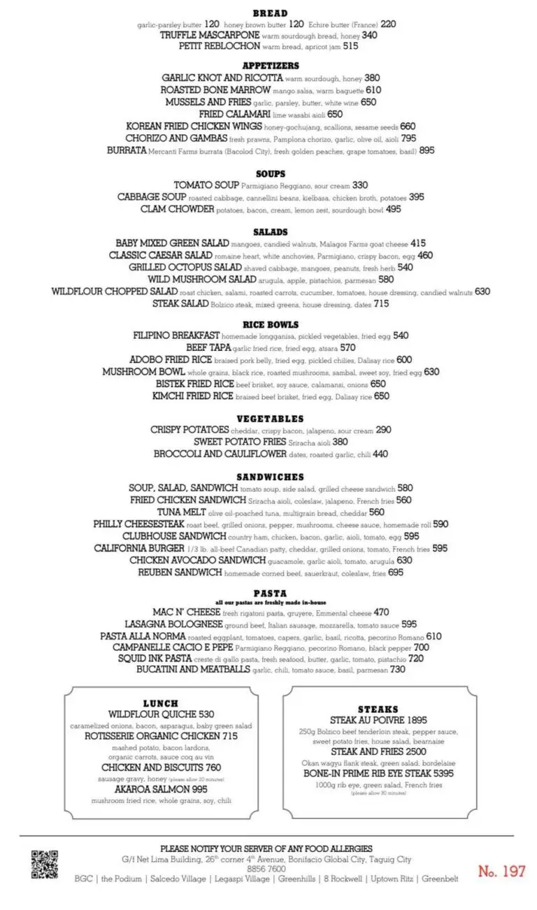 Wildflour Menu Philippines (2026) — Philippine Menus