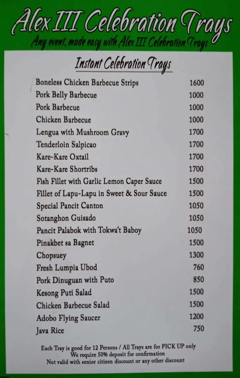 Alex the III Menu Philippines (2025) — Philippine Menus