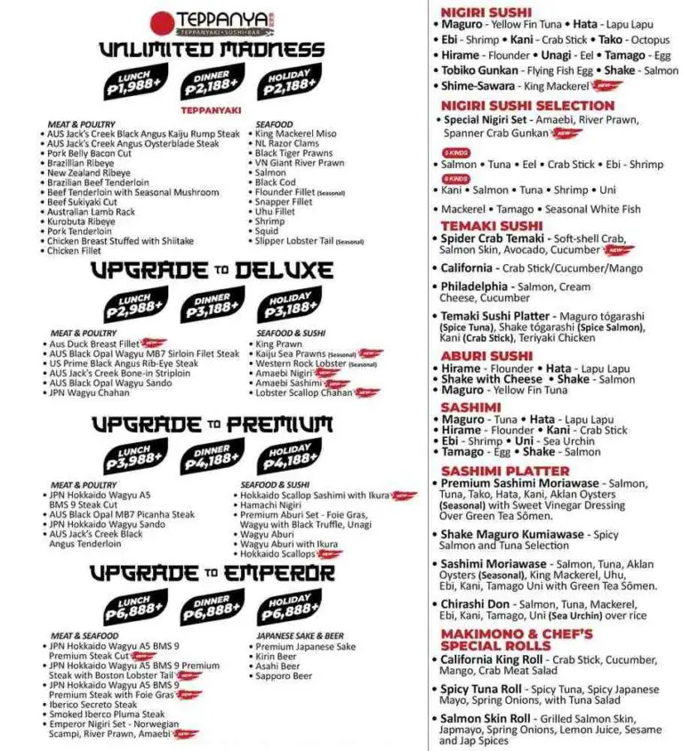 Teppanya Menu Philippines (2025) — Philippine Menus